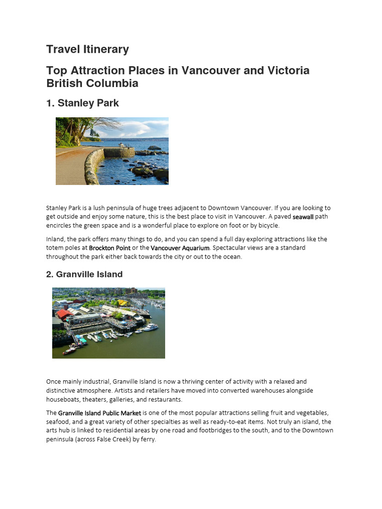 Travel Itinerary Canada British Columbia | Download Free PDF ...