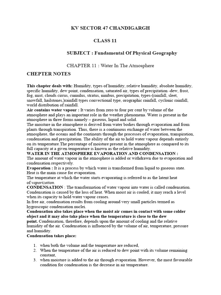Class 11 Geography Notes | PDF | Humidity | Precipitation