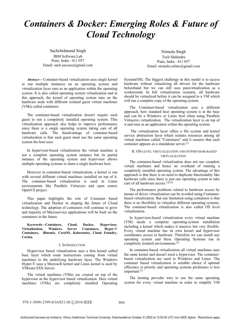 Containers Amp Docker Emerging Roles Amp Future of Cloud Technology | Download Free PDF ...