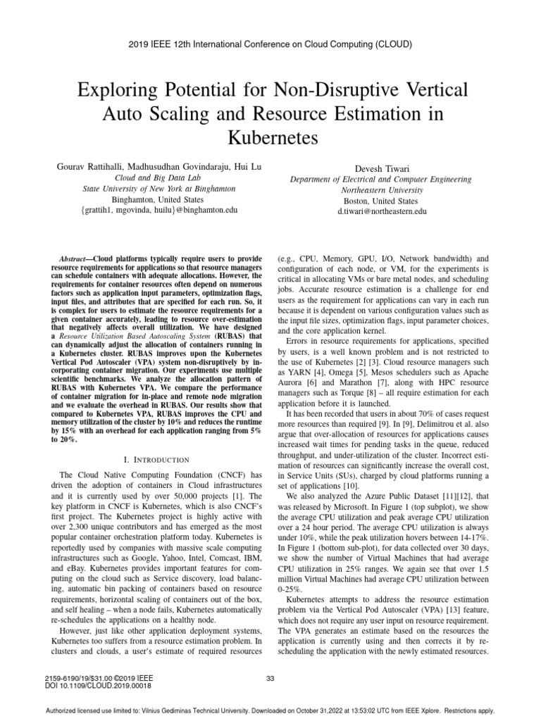 Exploring Potential For Non Disruptive Vertical Auto Scaling And Resource Estimation In