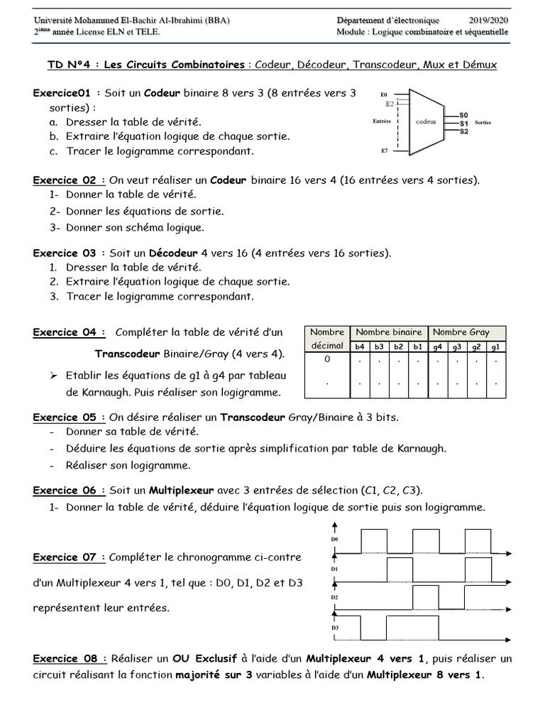TD4+Solution Logique Combinatoire Et Séquentielle | PDF | Mathématiques appliqués | Électronique