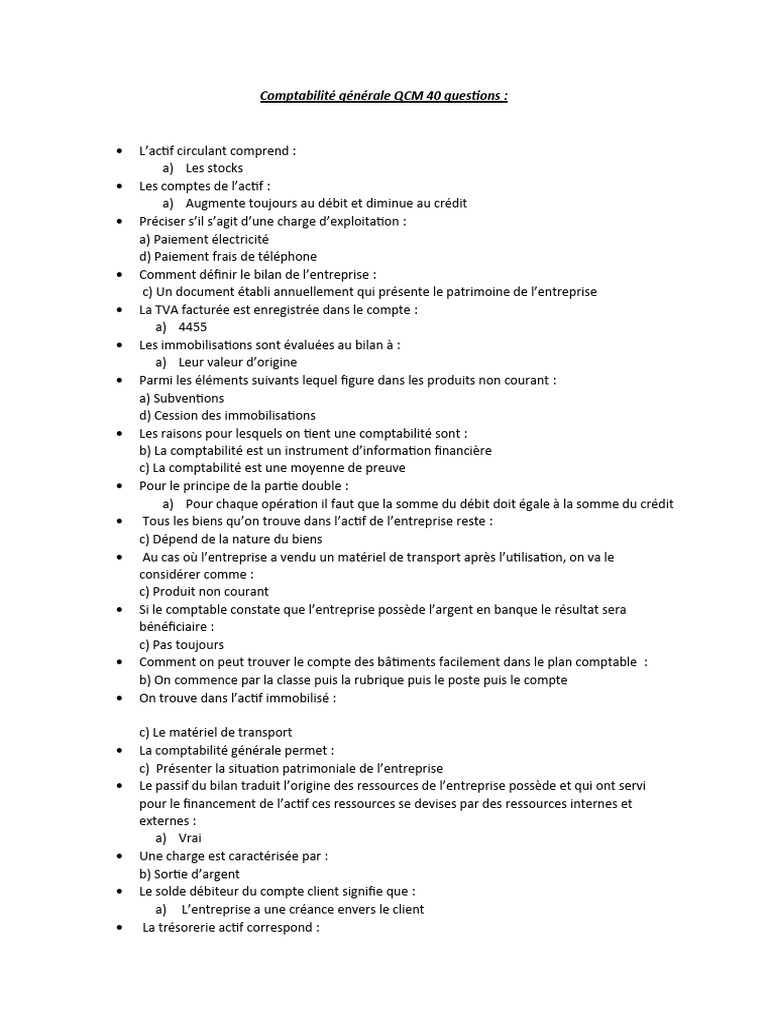exemple de QCM Correction | PDF