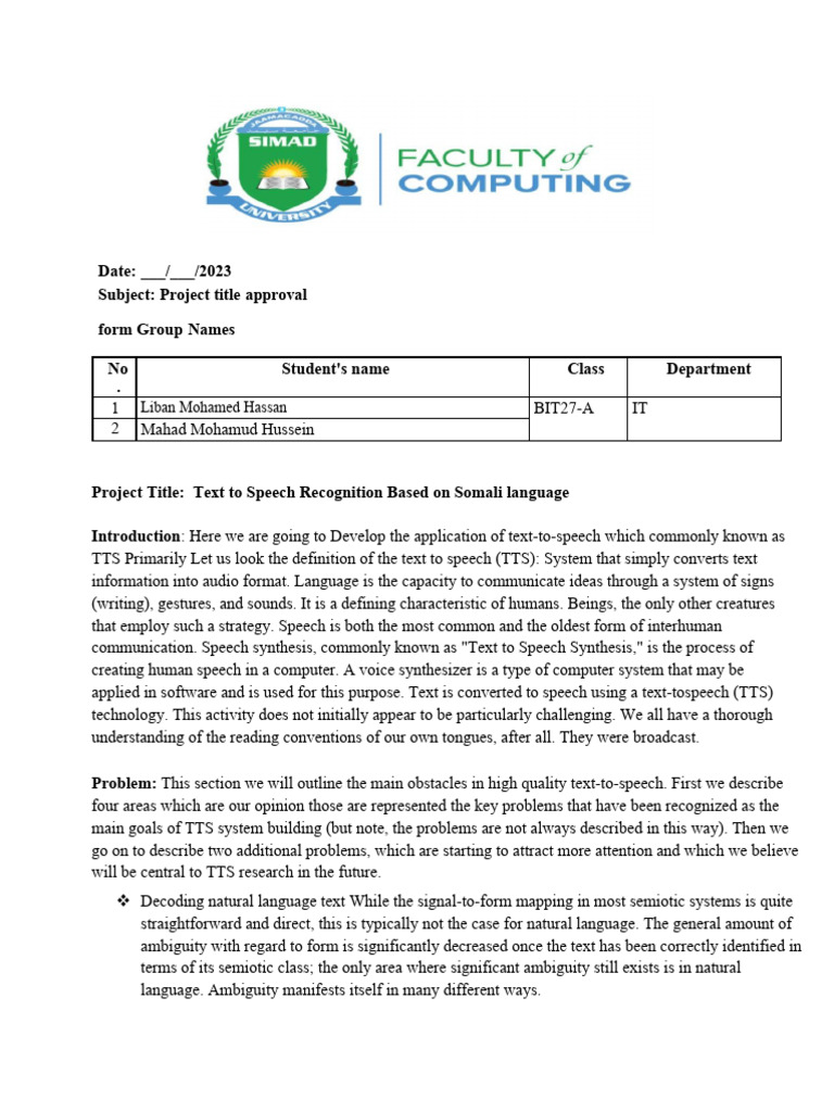 Project Title Approval Form | PDF