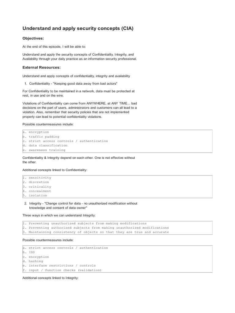Isc2 Cissp 1 2 1 Understand and Apply Security Concepts (Cia) | PDF Isc2 Cissp 1 2 1 Understand and Apply Security Concepts (Cia) | PDF