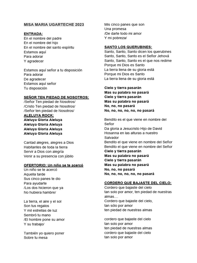 Misa María Ugarteche 2023: Letra y Oraciones | PDF | Misa (liturgia) | Amor