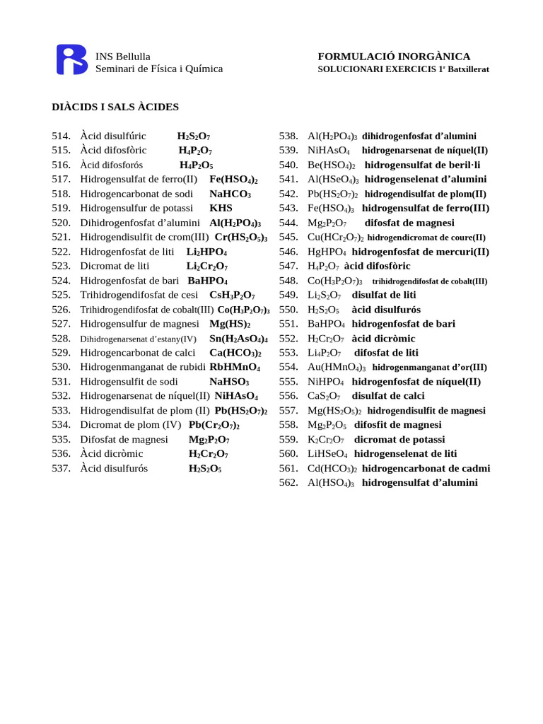 Solucions Diàcids I Sals Àcides | PDF