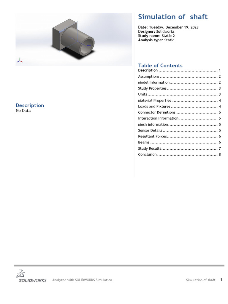Simulation in Solid Works Report | PDF | Strength Of Materials | Young ...