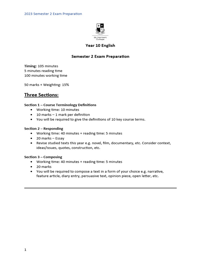 Year 10 English Exam Prep Guide | PDF | Romeo And Juliet | Essays