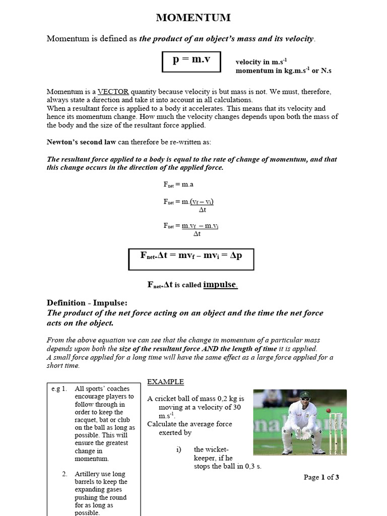 Grade 12 Momentum and Impulse Notes | PDF | Momentum | Collision