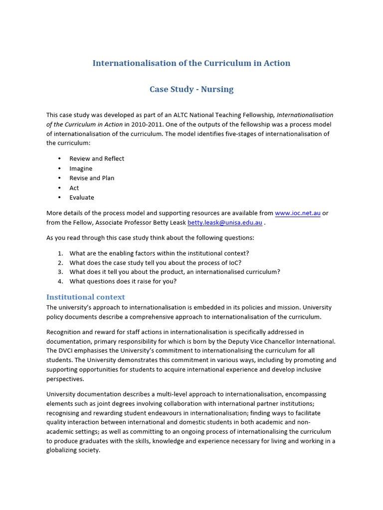 Nursing Curriculum Internationalisation Case Study | PDF | Nursing ...