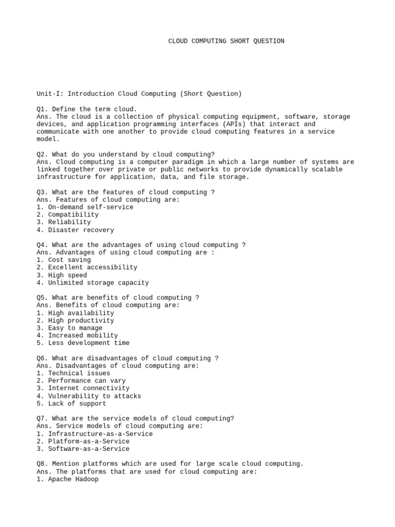 Cloud Computing Short Question | PDF