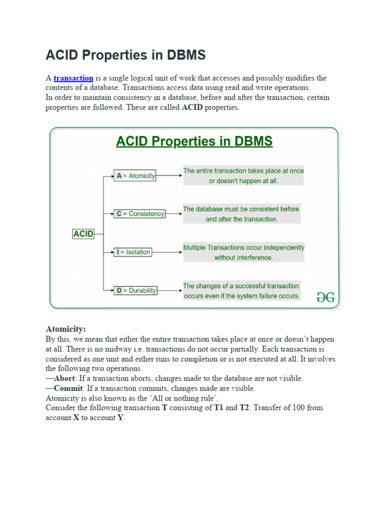 Acid Properties In Dbms Pdf Database Transaction Acid