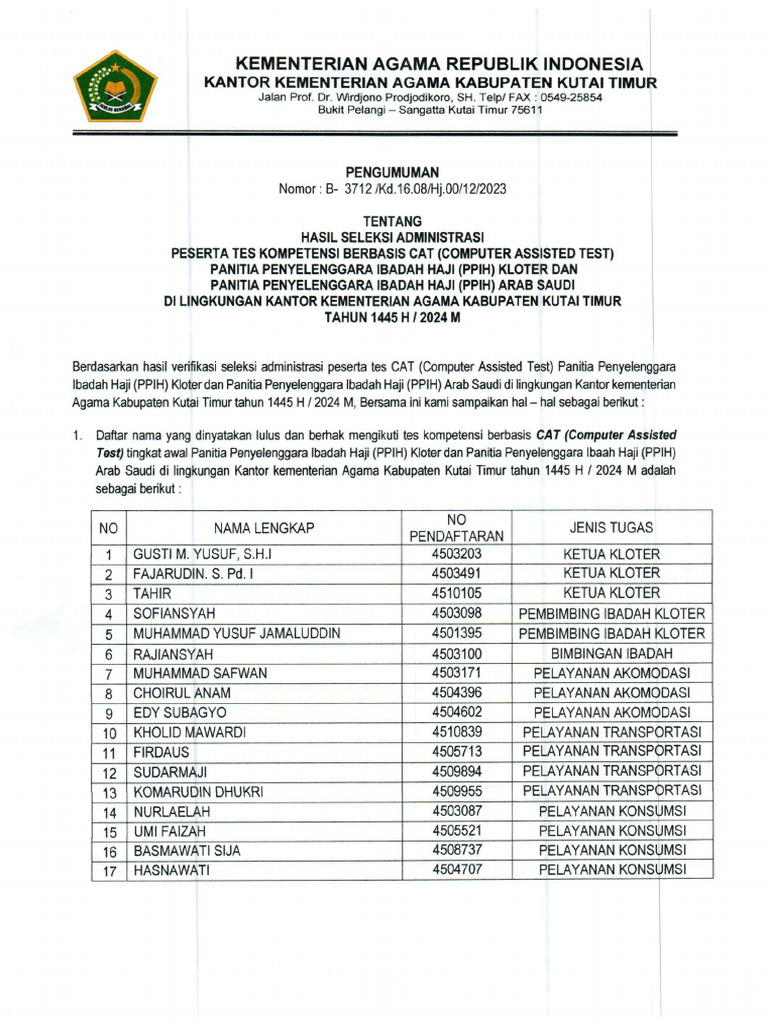 Pengumuman Rekrutmen | PDF
