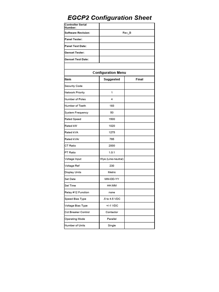 EGCP2 Configuration Sheet: Sales Order Number: 715230432 | PDF ...