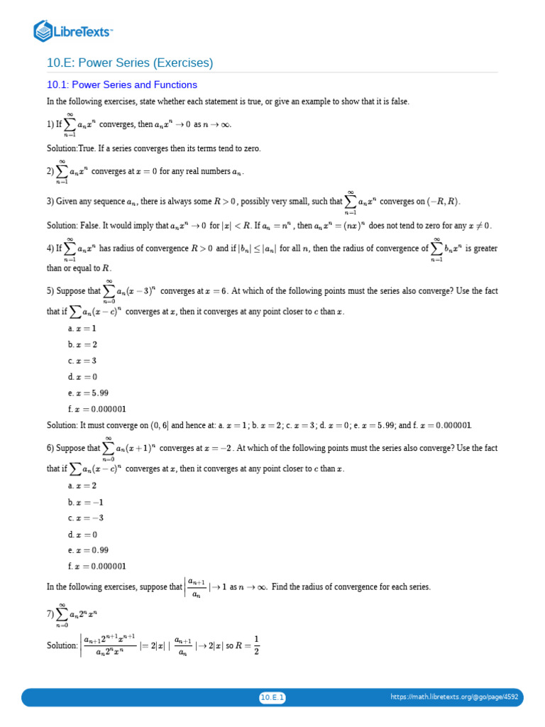 10.E Power Series (Exercises) | PDF
