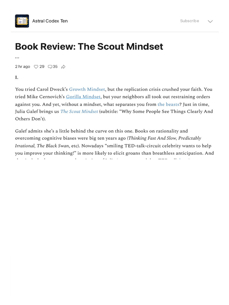 The Scout Mindset: A Review | PDF | Thought | Cognition