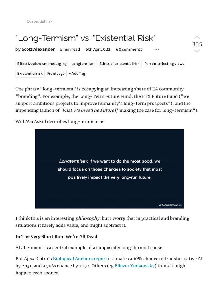 Alexander 2022 Longtermism Vs Existential | PDF | Global Catastrophic Risk | Risk