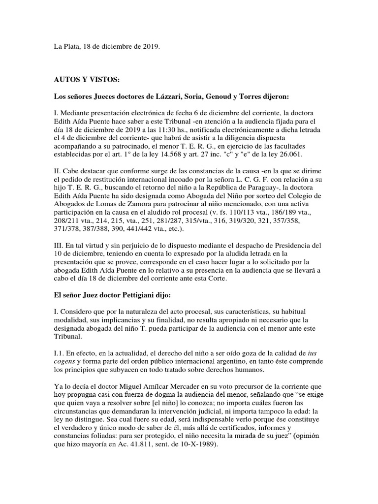 Scba. 18-12-2019 - GFL C. RMR S. Restitución Internacional de Menores | PDF