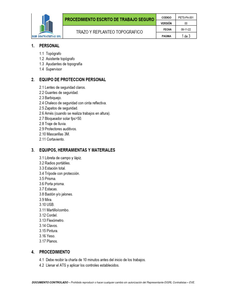 4.4.1.10. Procedimientos de Trabajo | PDF | Topografía