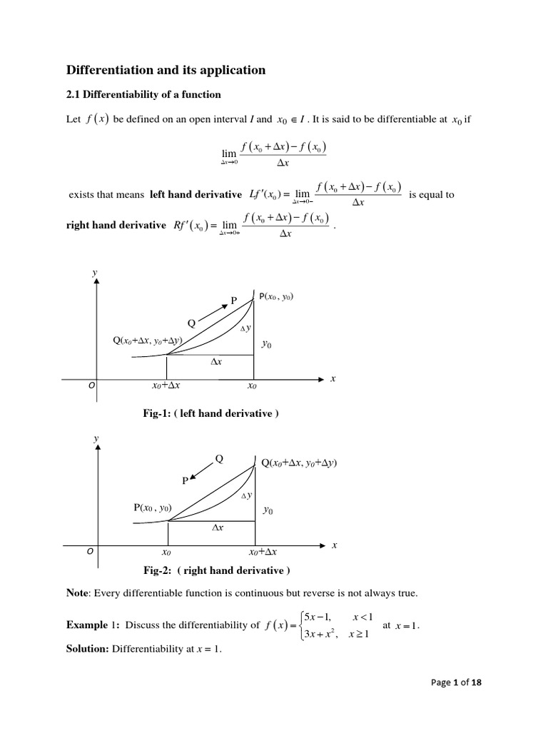 Differentiation and Its Application: 2.1 Differentiability of A ...