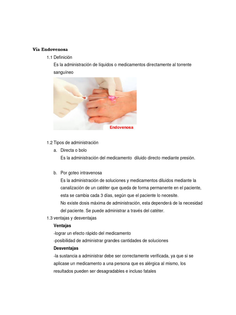 Administración Intravenosa: Tipos y Zonas | PDF