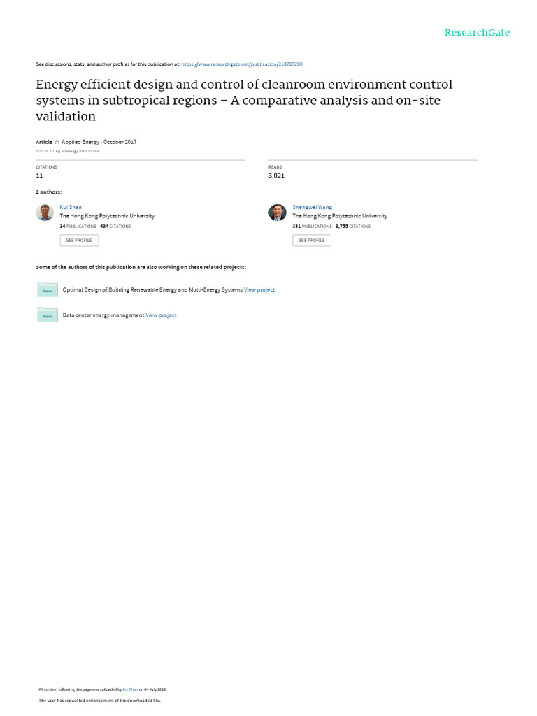 CleanRoomOptimization SK AppliedEnergy | PDF | Air Conditioning | Humidity