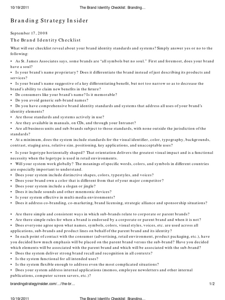 The Brand Identity Checklist - Branding Strategy Insider | PDF | Brand ...
