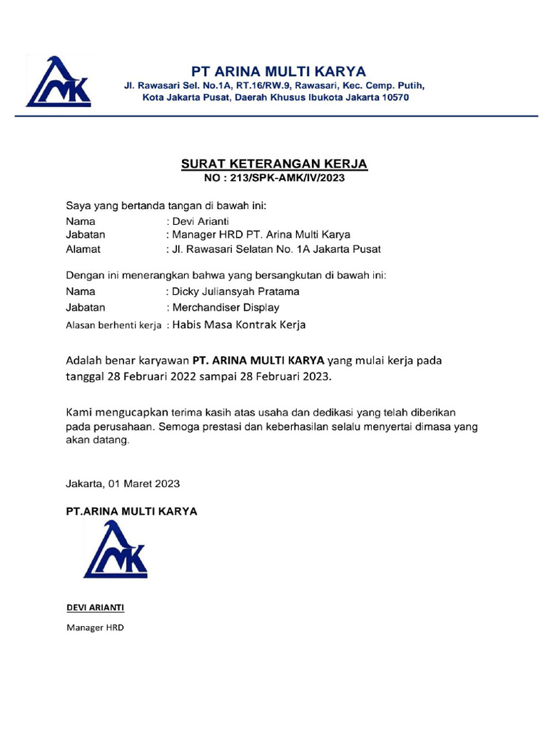 Paklaring Arina | PDF