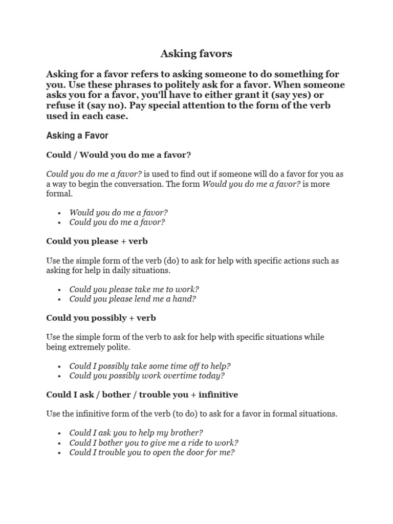 Asking Favors | PDF | Verb