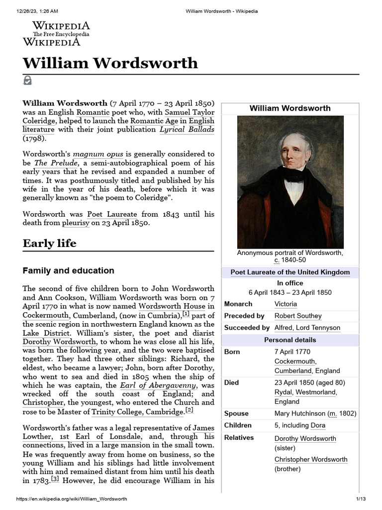 William Wordsworth | PDF | William Wordsworth | Poetry