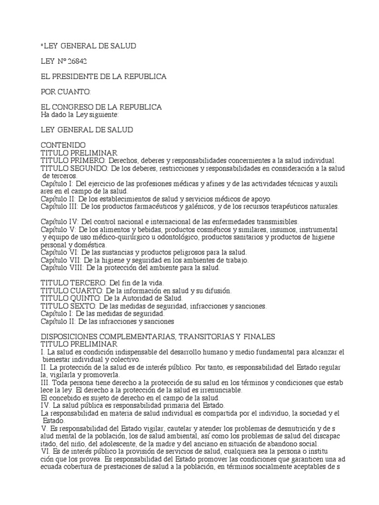 2 Peru Ley 26842 Ley General De Salud Pdf 7207