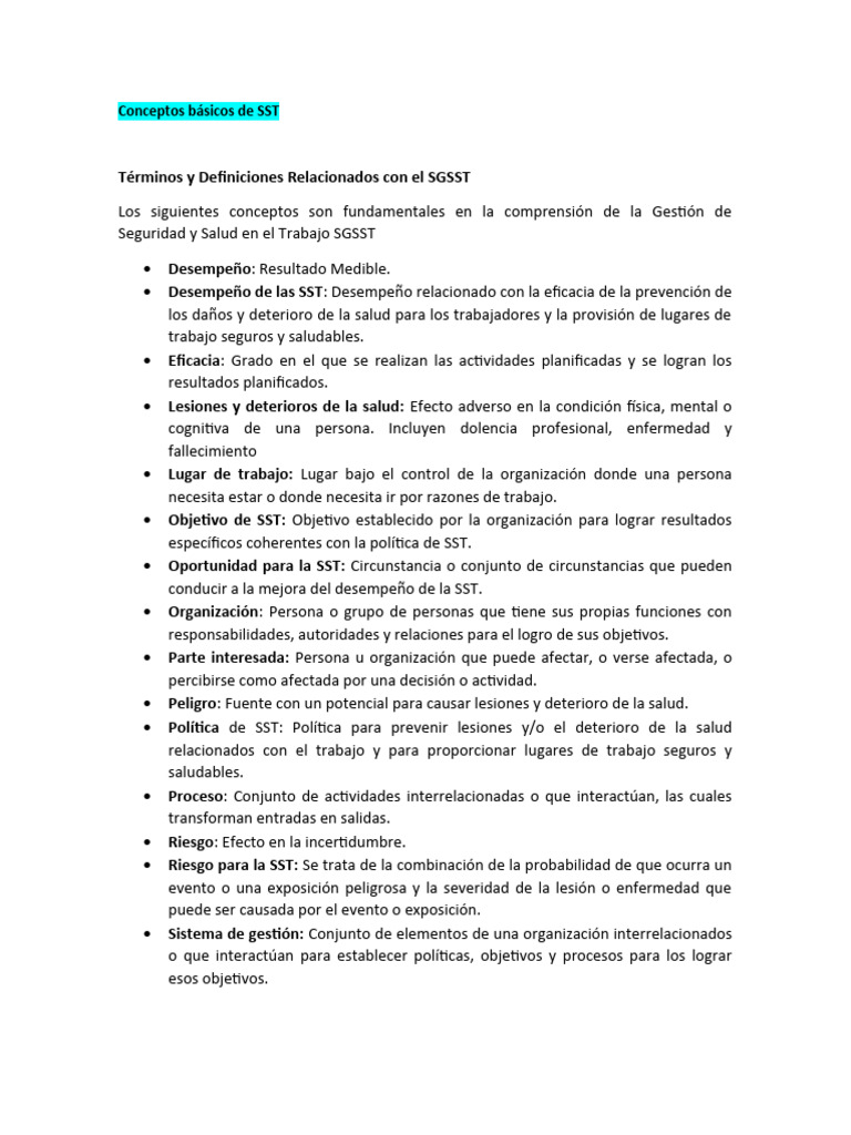 Conceptos Básicos de SST | PDF | Planificación | Riesgo