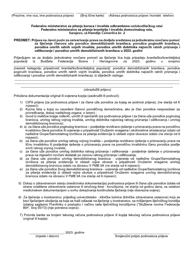 Obrazac Prijave 2 | PDF