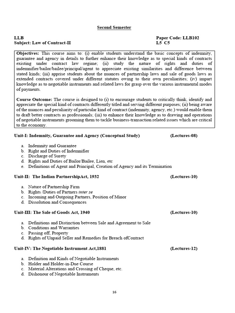 Second Semester BA - LLB - Syllabus | PDF | Tort | Guarantee