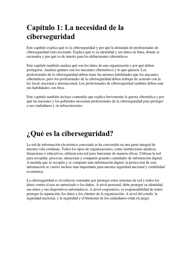 Capitulo 1 Introduccion A La Ciberseguridad | PDF