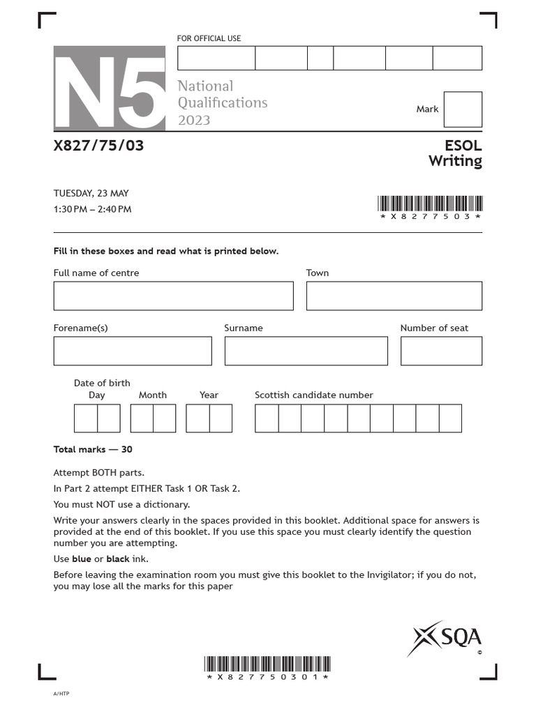 N5 ESOL Writing 2023 | PDF
