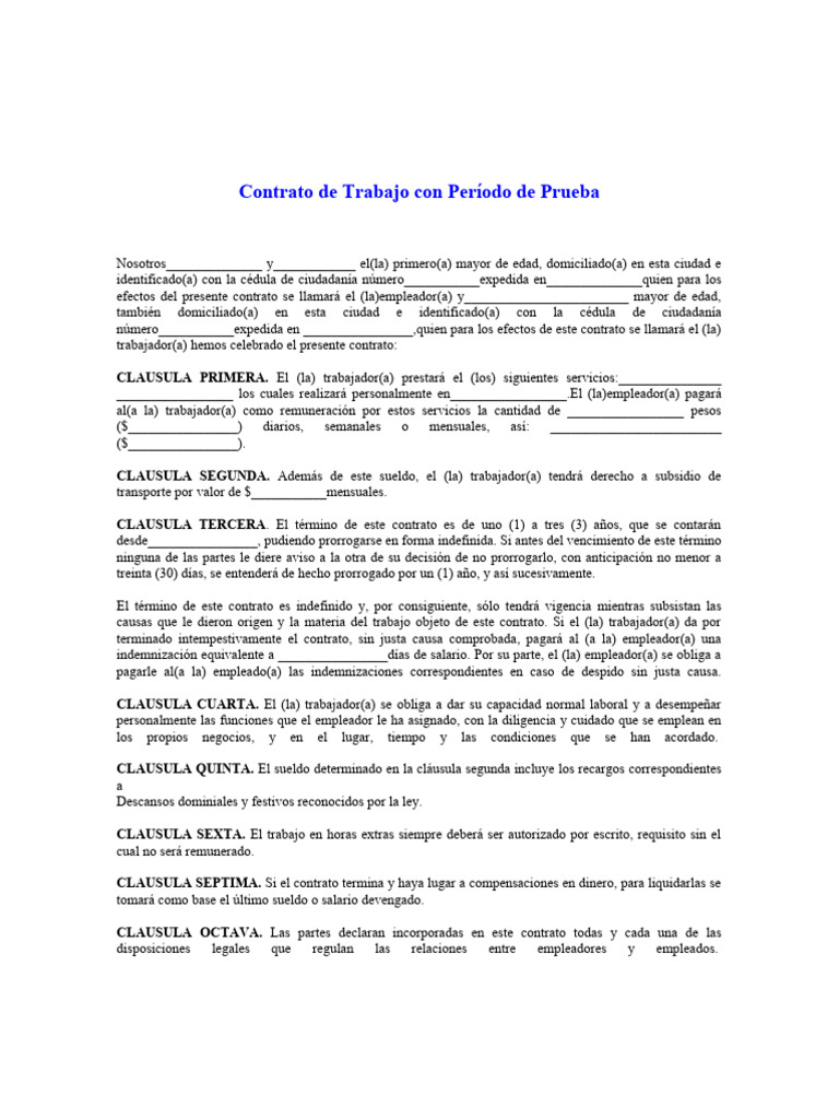 Contrato de Trabajo Con Período de Prueba | PDF