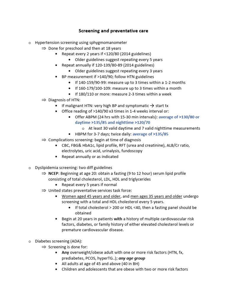 Screening and Preventative Care | PDF | Medicine | Causes Of Death
