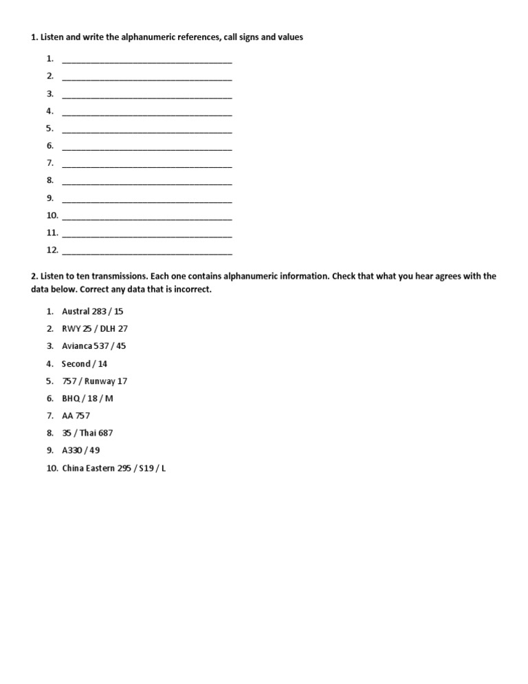 Alphanumeric Transmission Listening Exercise | PDF | Business