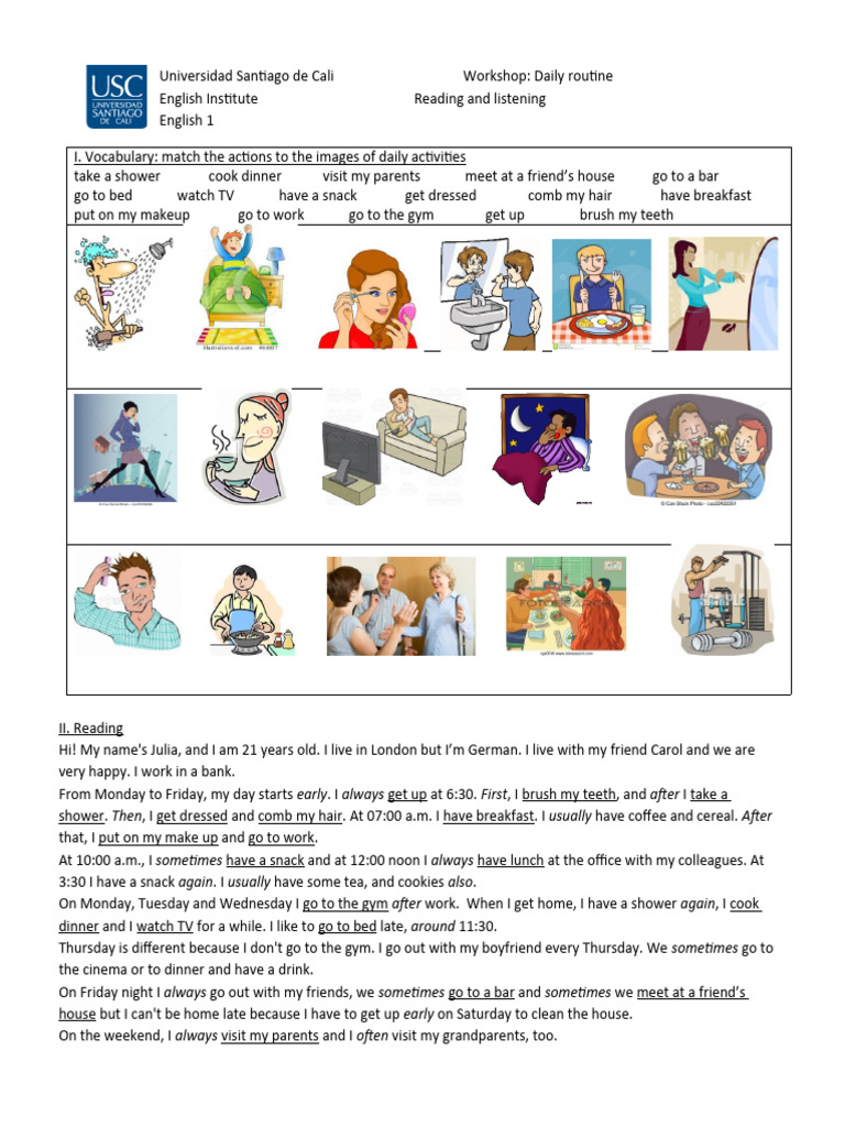 Daily Routine Workshop Guide | PDF | Lunch | Dinner