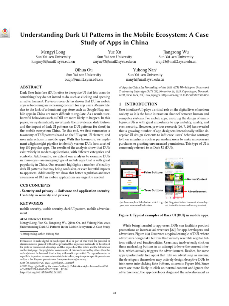 Understanding Dark UI Patterns in The Mobile Ecosystem: A Case Study of Apps in China | PDF ...