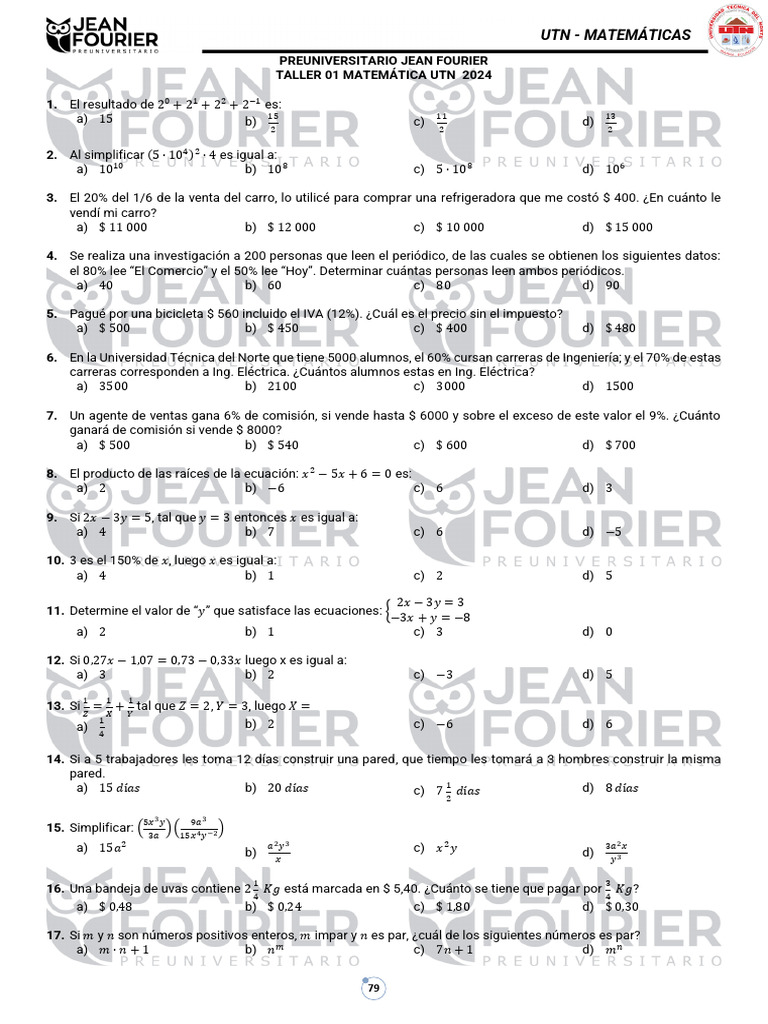 Taller 01 Utn 2024 | PDF | Matemáticas | Matemática Elemental