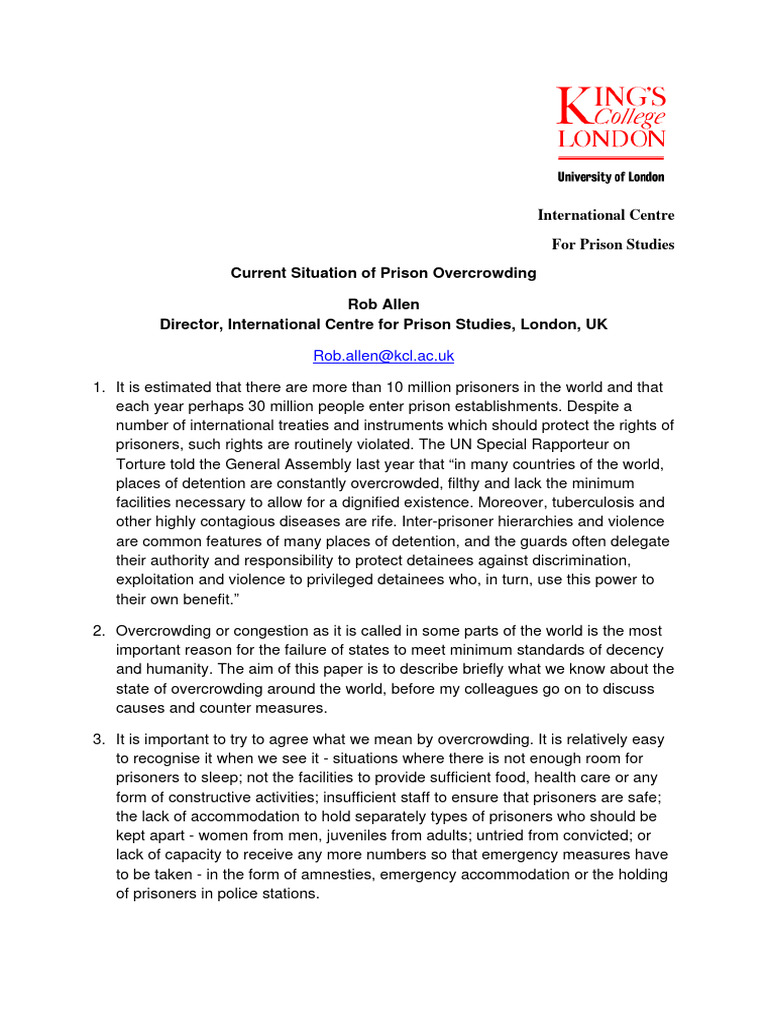 Current Situation of Prison Overcrowding Paper | PDF | Prison ...