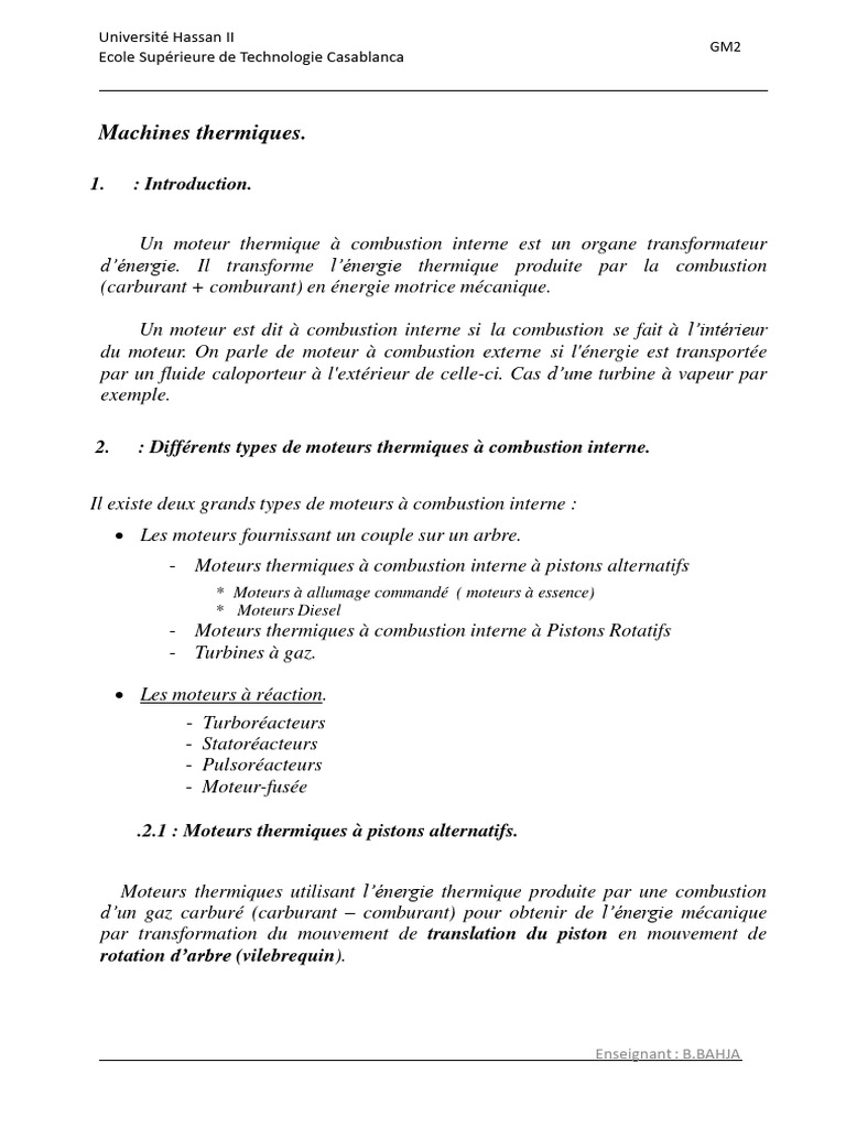 Cours Machine Thermique 1 | PDF