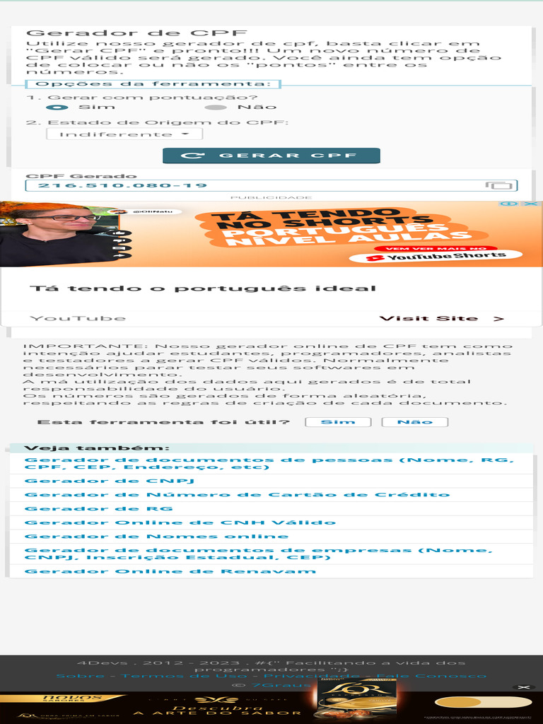 Gerador de CPF - 4devs | PDF | Negócios | Computadores