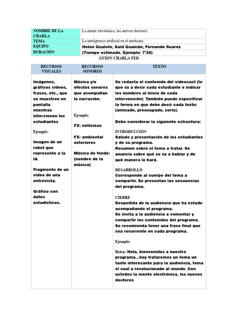 Formato Guion Charla TED | PDF | Inteligencia artificial | Inteligencia (IA) y semántica