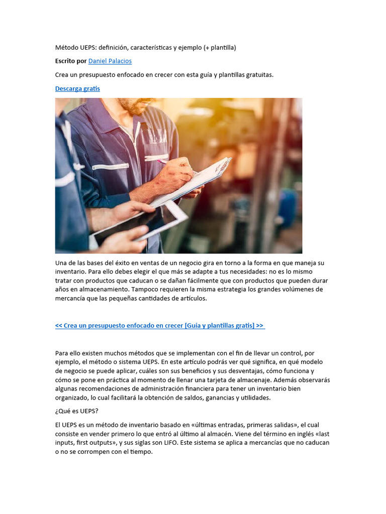 Método UEPS: Ventajas y Desventajas | PDF | Inventario | Precios