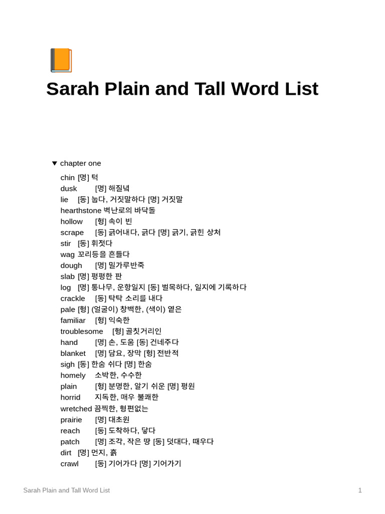 Sarah Plain and Tall Word List | PDF