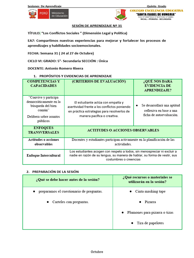 31va Semana DPCC 5to Sec | PDF | Negociación | Aprendizaje