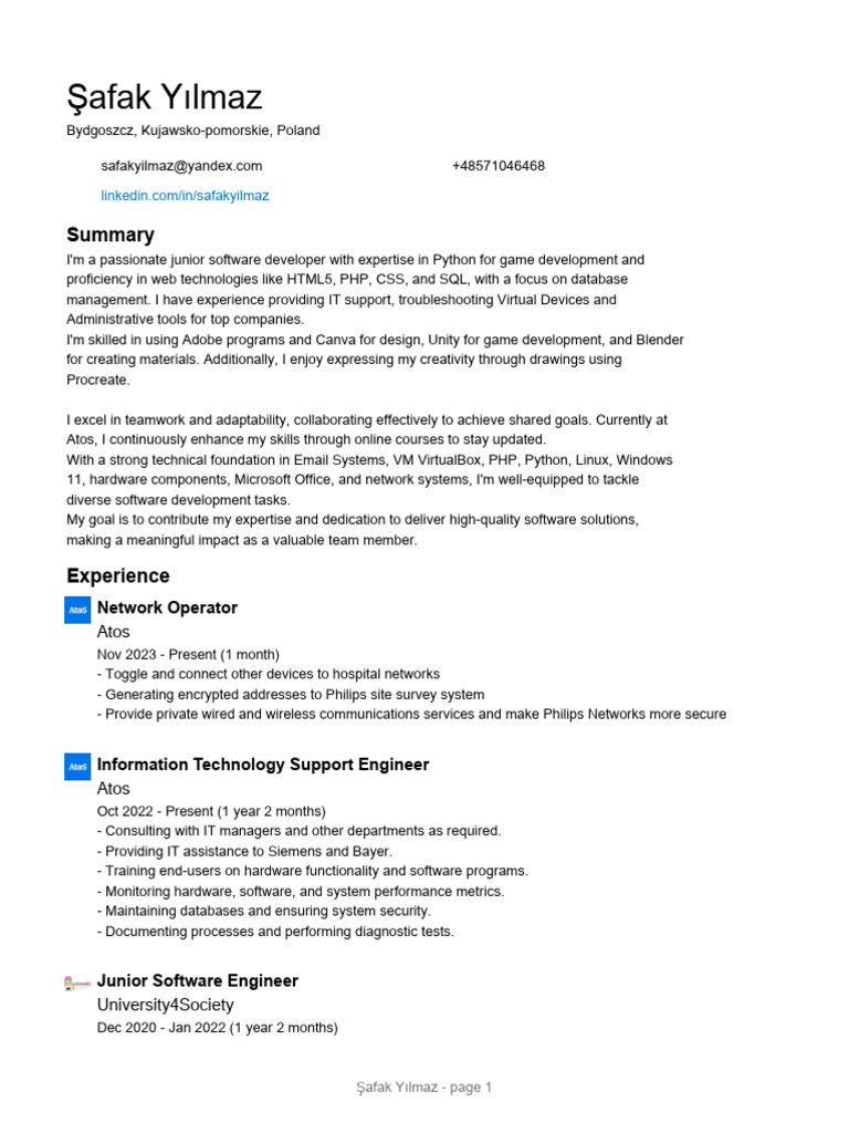 Resume Şafak Yılmaz | PDF | Computer Network | Computing